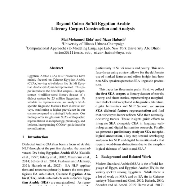 Beyond Cairo: Sa’idi Egyptian Arabic Literary Corpus Construction and ...
