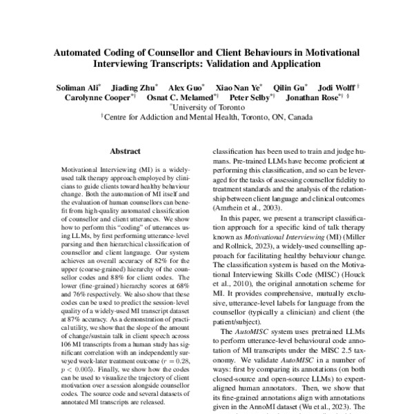 Automated Coding of Counsellor and Client Behaviours in Motivational ...