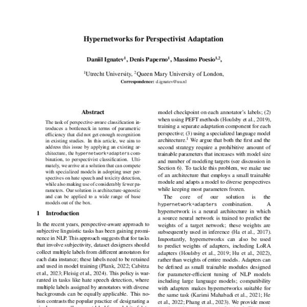 Hypernetworks for Perspectivist Adaptation - ACL Anthology