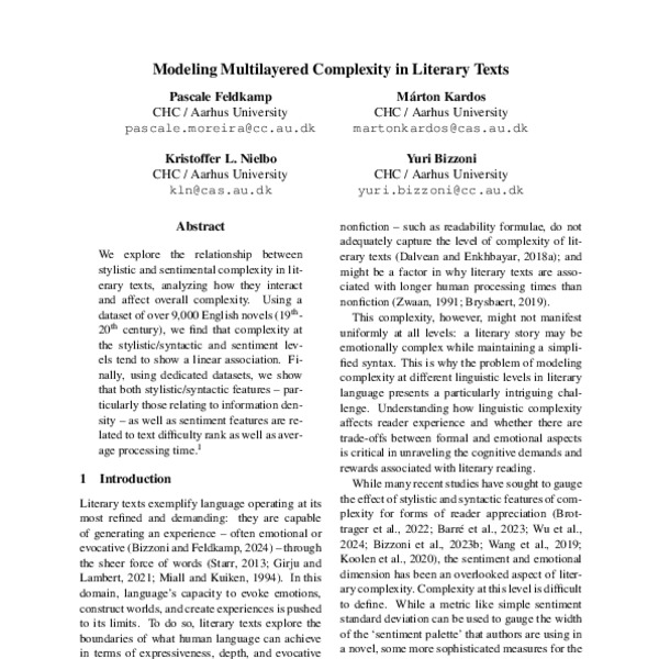 Modeling Multilayered Complexity in Literary Texts - ACL Anthology