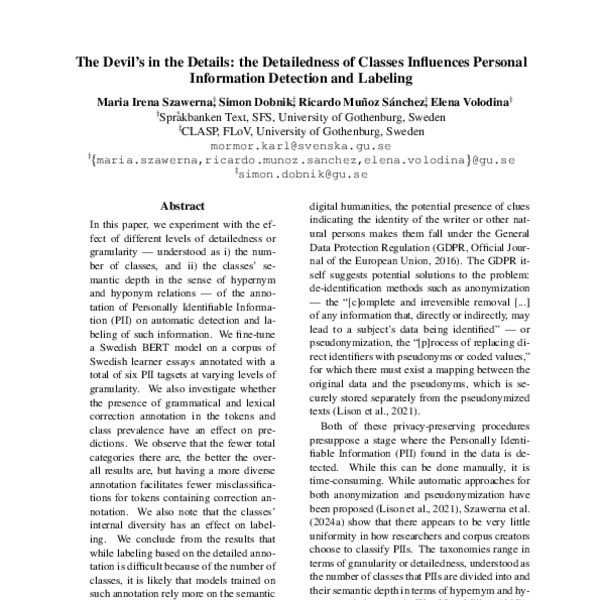 The Devil’s in the Details: the Detailedness of Classes Influences Personal Information ...