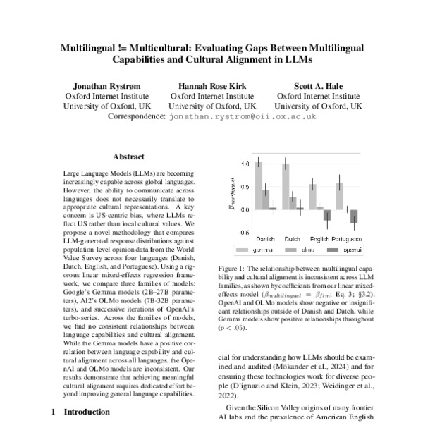 Multilingual != Multicultural: Evaluating Gaps Between Multilingual ...
