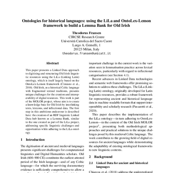 Ontologies for historical languages: using the LiLa and OntoLex-Lemon ...