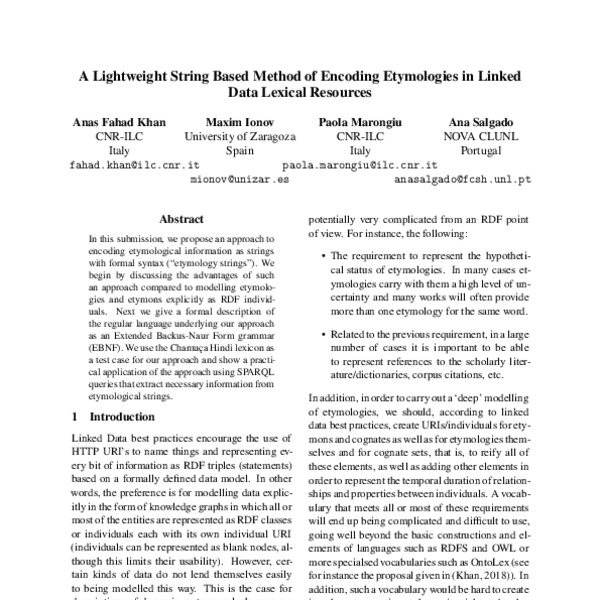 A Lightweight String Based Method of Encoding Etymologies in Linked Data Lexical Resources - ACL ...