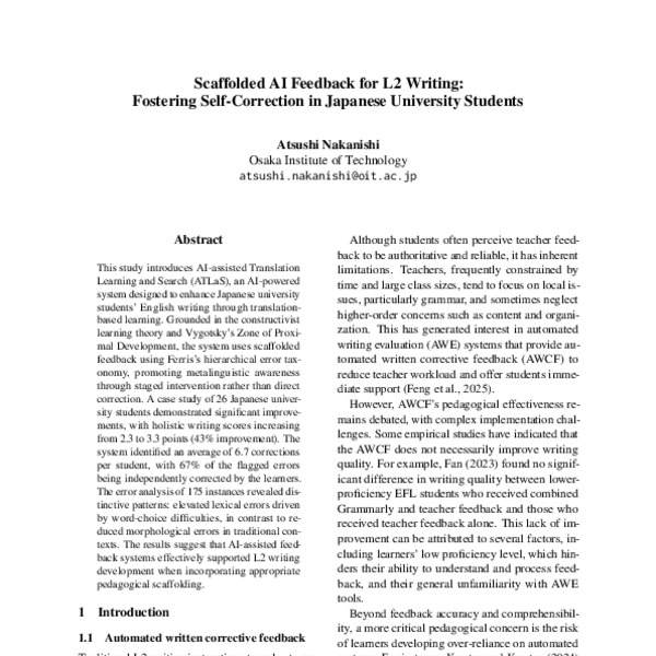 Scaffolded AI Feedback for L2 Writing: Fostering Self-Correction in ...