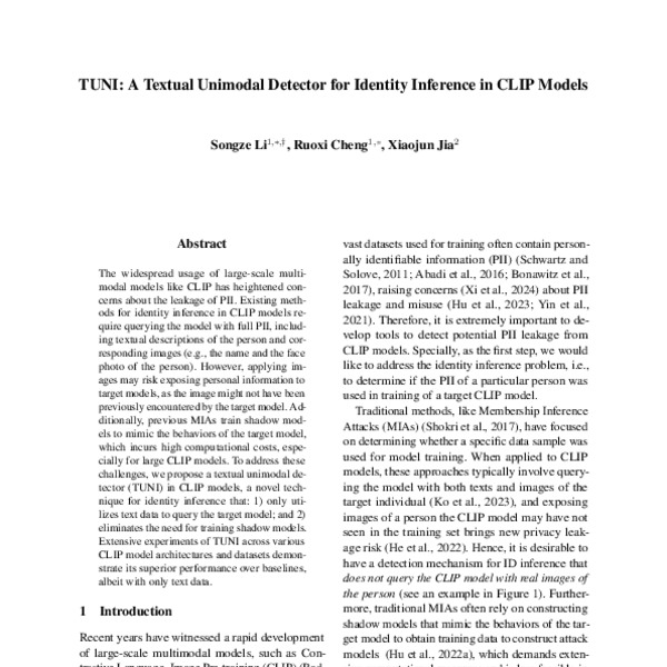 TUNI: A Textual Unimodal Detector for Identity Inference in CLIP Models - ACL Anthology