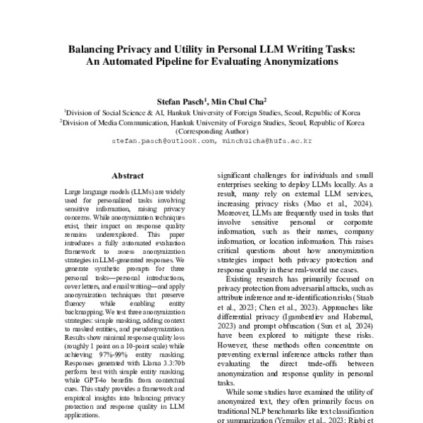 Balancing Privacy and Utility in Personal LLM Writing Tasks: An Automated Pipeline for ...
