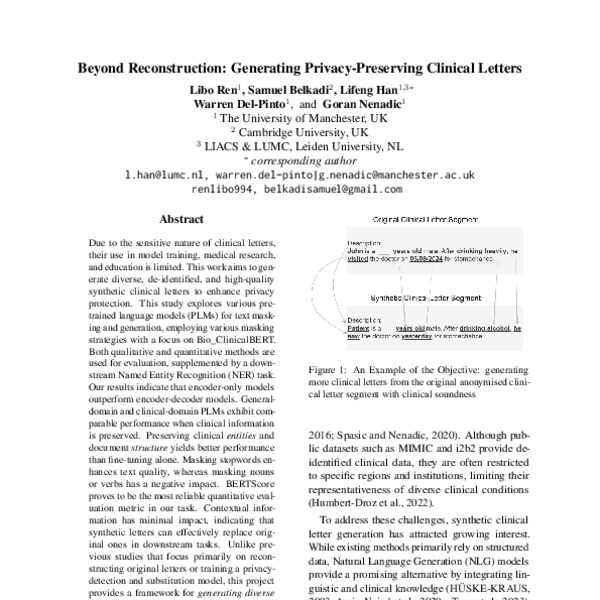 Beyond Reconstruction: Generating Privacy-Preserving Clinical Letters ...