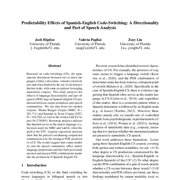 Predictability Effects of Spanish-English Code-Switching: A ...