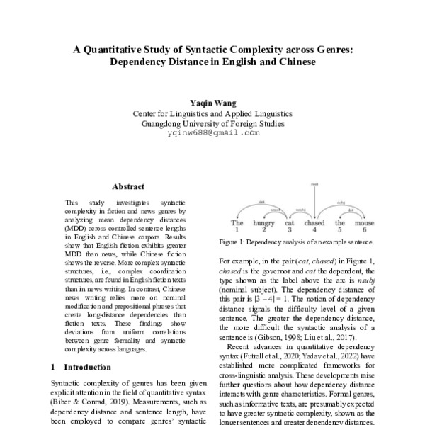 A Quantitative Study of Syntactic Complexity across Genres: Dependency Distance in English and ...