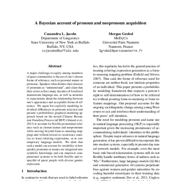 A Bayesian account of pronoun and neopronoun acquisition - ACL Anthology