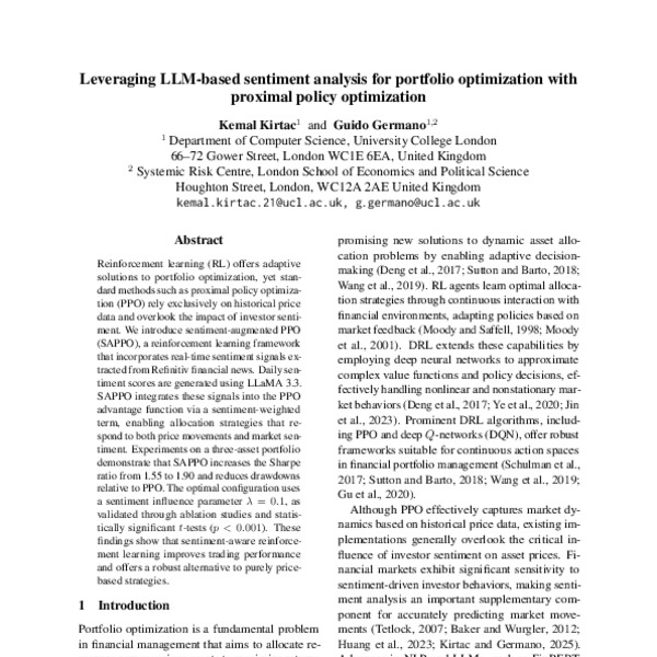 Leveraging LLM-based sentiment analysis for portfolio optimization with proximal policy ...