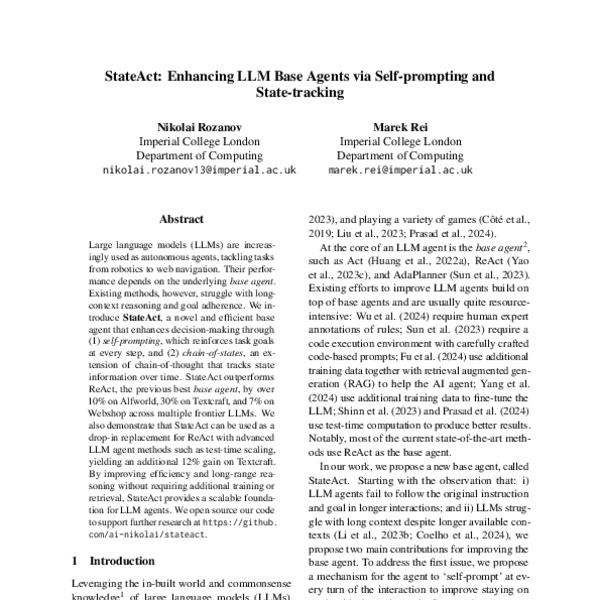 StateAct: Enhancing LLM Base Agents via Self-prompting and State-tracking - ACL Anthology