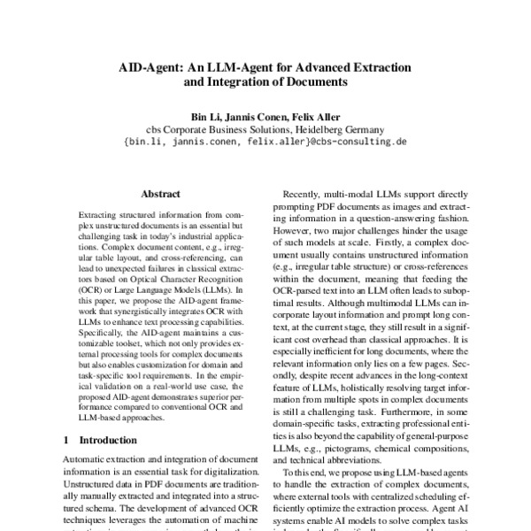 AID-Agent: An LLM-Agent for Advanced Extraction and Integration of Documents - ACL Anthology