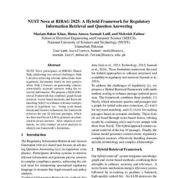 NUST Nova at RIRAG 2025: A Hybrid Framework for Regulatory Information Retrieval and Question ...