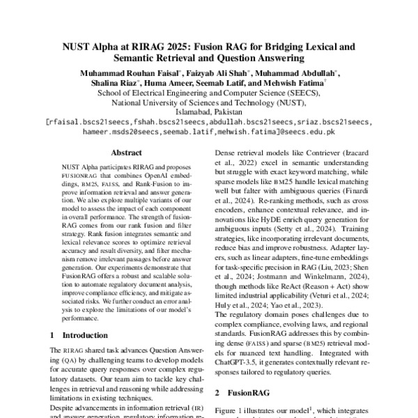 NUST Alpha at RIRAG 2025: Fusion RAG for Bridging Lexical and Semantic ...