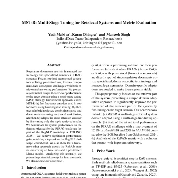 MST-R: Multi-Stage Tuning for Retrieval Systems and Metric Evaluation - ACL Anthology