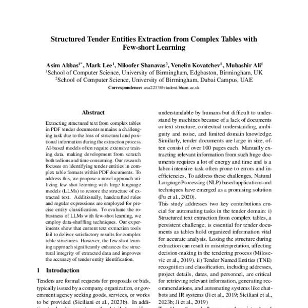 Structured Tender Entities Extraction from Complex Tables with Few-short Learning - ACL Anthology