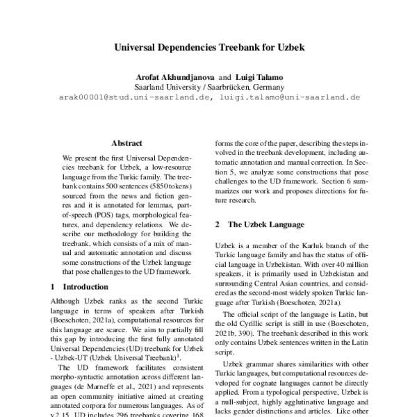 Universal Dependencies Treebank for Uzbek - ACL Anthology