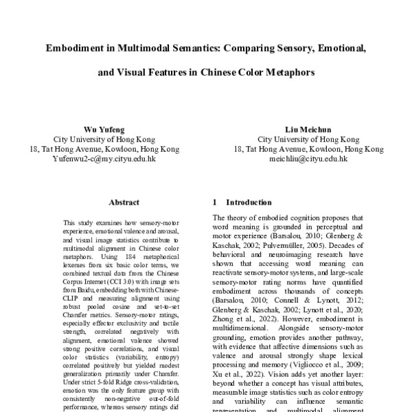 Embodiment in Multimodal Semantics: Comparing Sensory, Emotional, and ...