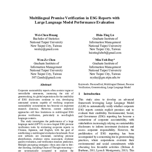 Multilingual Promise Verification in ESG Reports with Large Language ...