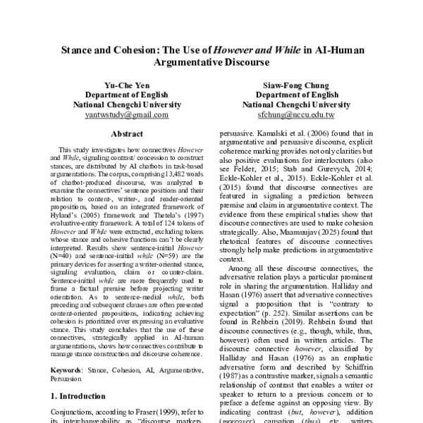 Stance and Cohesion: The Use of However and While in AI-Human ...