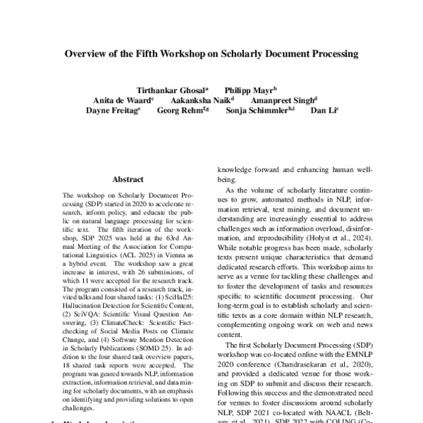 Overview of the Fifth Workshop on Scholarly Document Processing - ACL ...