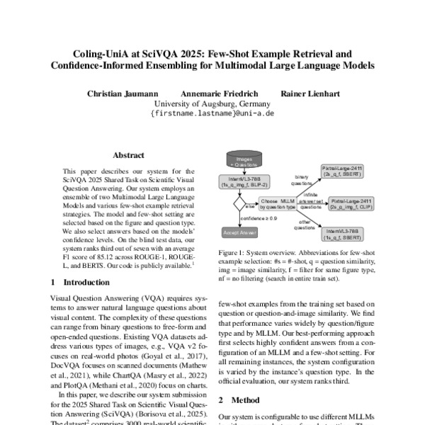 Coling-UniA at SciVQA 2025: Few-Shot Example Retrieval and Confidence-Informed Ensembling for ...