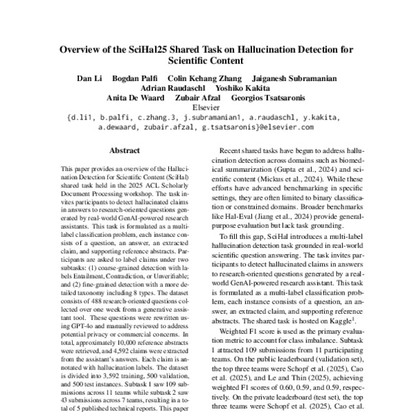 Overview of the SciHal25 Shared Task on Hallucination Detection for ...