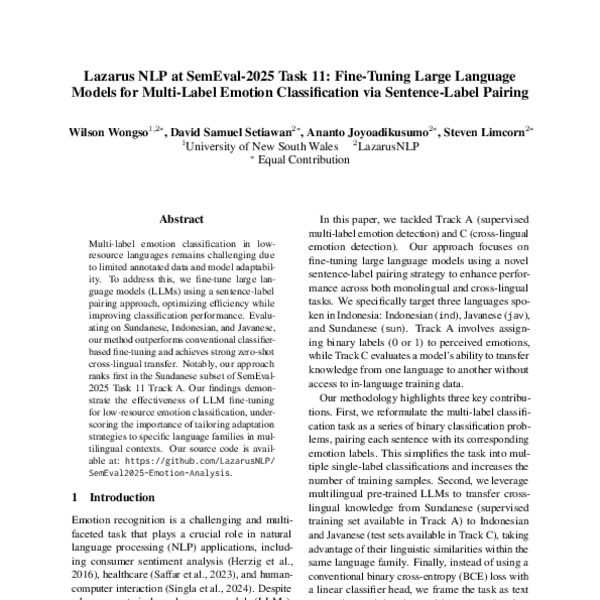 Lazarus NLP at SemEval-2025 Task 11: Fine-Tuning Large Language Models ...