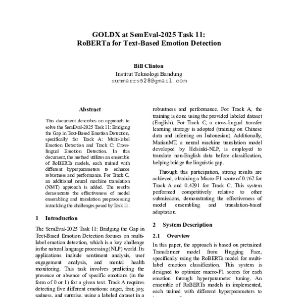GOLDX at SemEval-2025 Task 11: RoBERTa for Text-Based Emotion Detection ...