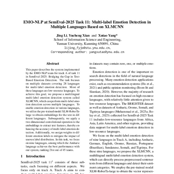 EMO-NLP at SemEval-2025 Task 11: Multi-label Emotion Detection in Multiple Languages Based on ...