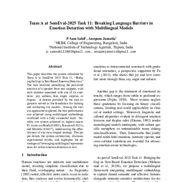 Team A at SemEval-2025 Task 11: Breaking Language Barriers in Emotion Detection with ...