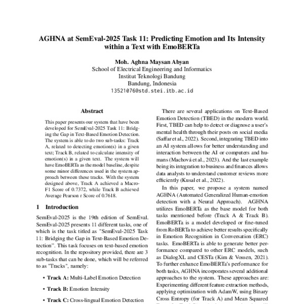 AGHNA at SemEval-2025 Task 11: Predicting Emotion and Its Intensity ...