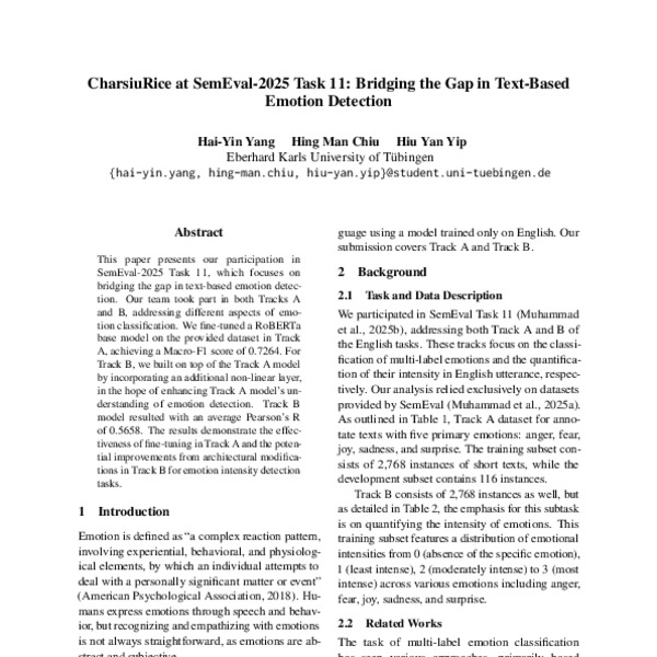 CharsiuRice at SemEval-2025 Task 11: Bridging the Gap in Text-Based ...