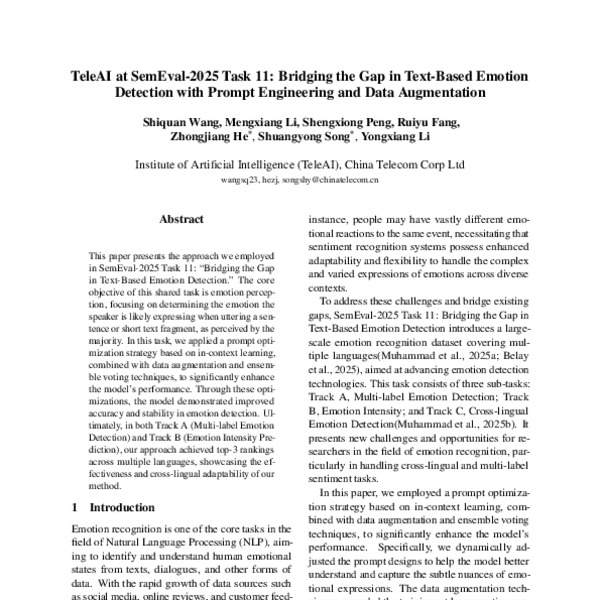TeleAI at SemEval-2025 Task 11: Bridging the Gap in Text-Based Emotion ...