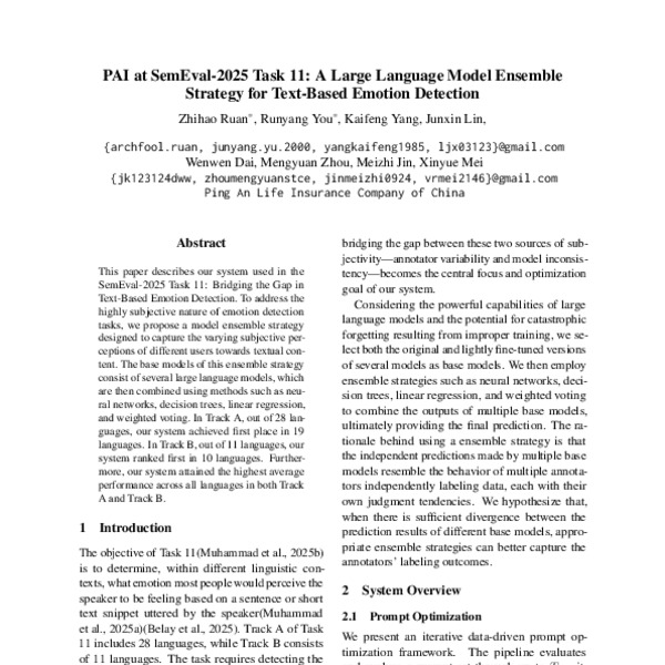 PAI at SemEval-2025 Task 11: A Large Language Model Ensemble Strategy for Text-Based Emotion ...