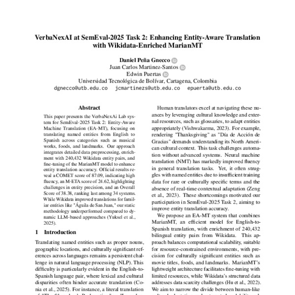 VerbaNexAI at SemEval-2025 Task 2: Enhancing Entity-Aware Translation with Wikidata-Enriched ...