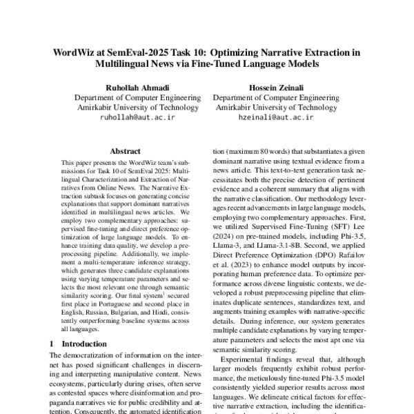 WordWiz at SemEval-2025 Task 10: Optimizing Narrative Extraction in Multilingual News via Fine ...