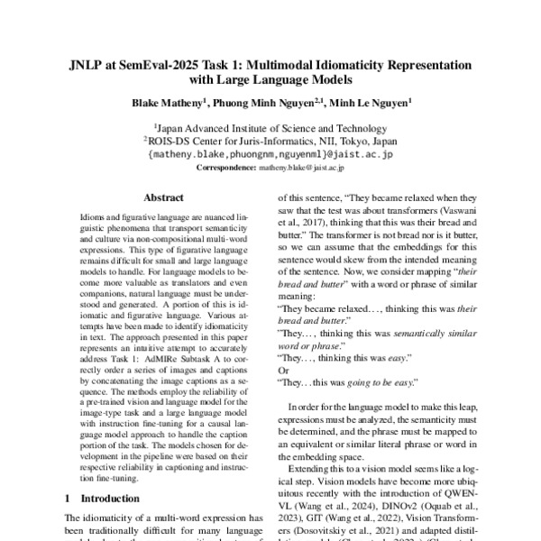 JNLP at SemEval-2025 Task 1: Multimodal Idiomaticity Representation with Large Language Models ...