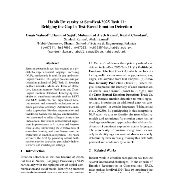 Habib University at SemEval-2025 Task 11: Bridging the Gap in Text ...