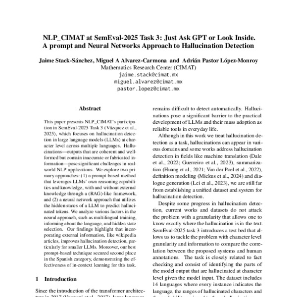 NLP_CIMAT at SemEval-2025 Task 3: Just Ask GPT or look Inside. A prompt and Neural Networks ...
