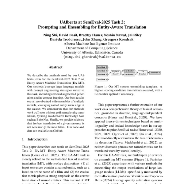 UAlberta at SemEval-2025 Task 2: Prompting and Ensembling for Entity-Aware Translation - ACL ...