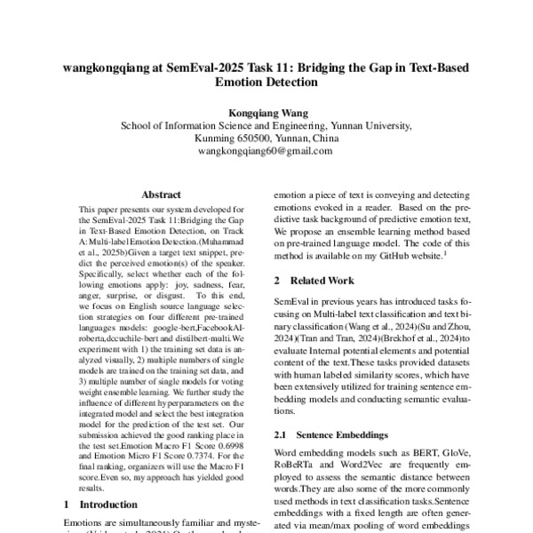Wangkongqiang At Semeval 2025 Task 11bridging The Gap In Text Based