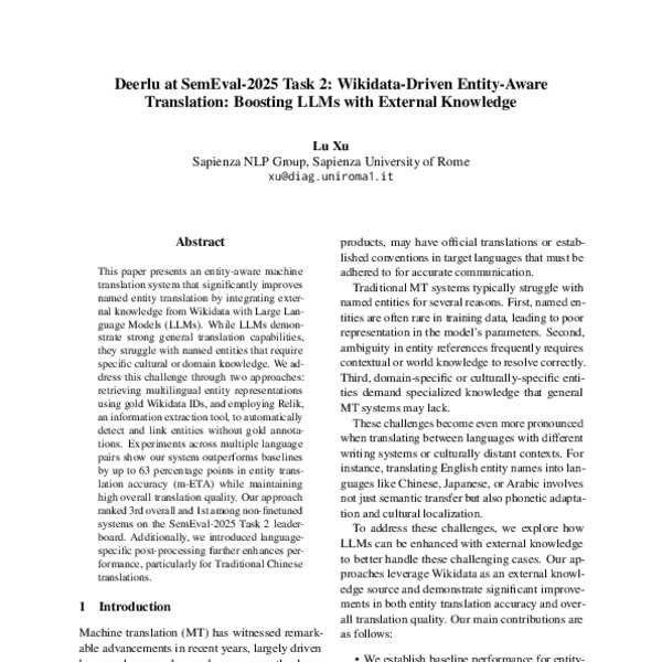 Wikidata-Driven Entity-Aware Translation: Boosting LLMs with External Knowledge - ACL Anthology