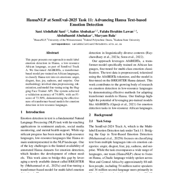 HausaNLP at SemEval-2025 Task 11: Advancing Hausa Text-based Emotion Detection - ACL Anthology