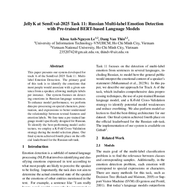 JellyK at SemEval-2025 Task 11: Russian Multi-label Emotion Detection with Pre-trained BERT ...