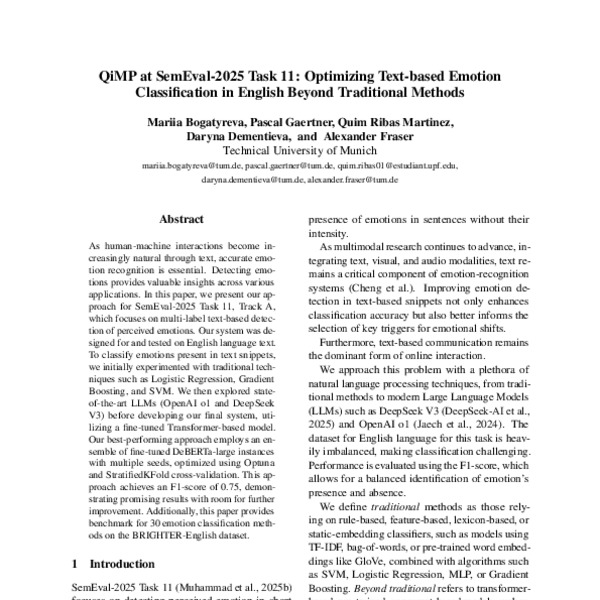 QiMP at SemEval-2025 Task 11: Optimizing Text-based Emotion Classification in English Beyond ...