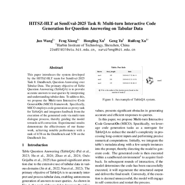HITSZ-HLT at SemEval-2025 Task 8: Multi-turn Interactive Code Generation for Question Answering ...