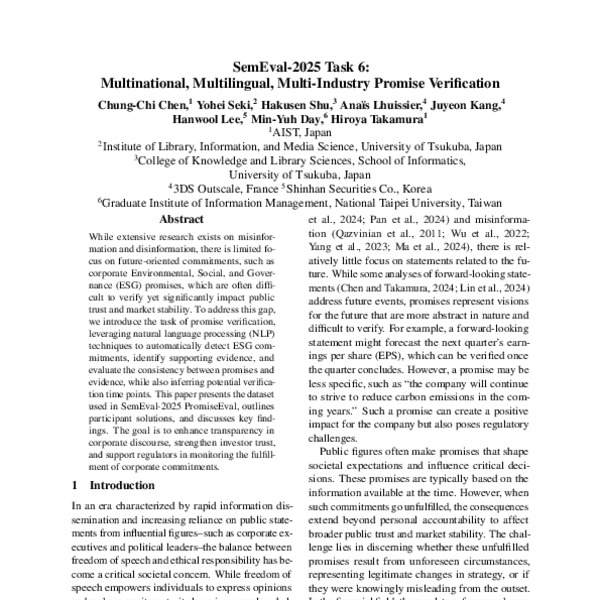 SemEval-2025 Task 6: Multinational, Multilingual, Multi-Industry Promise Verification - ACL ...